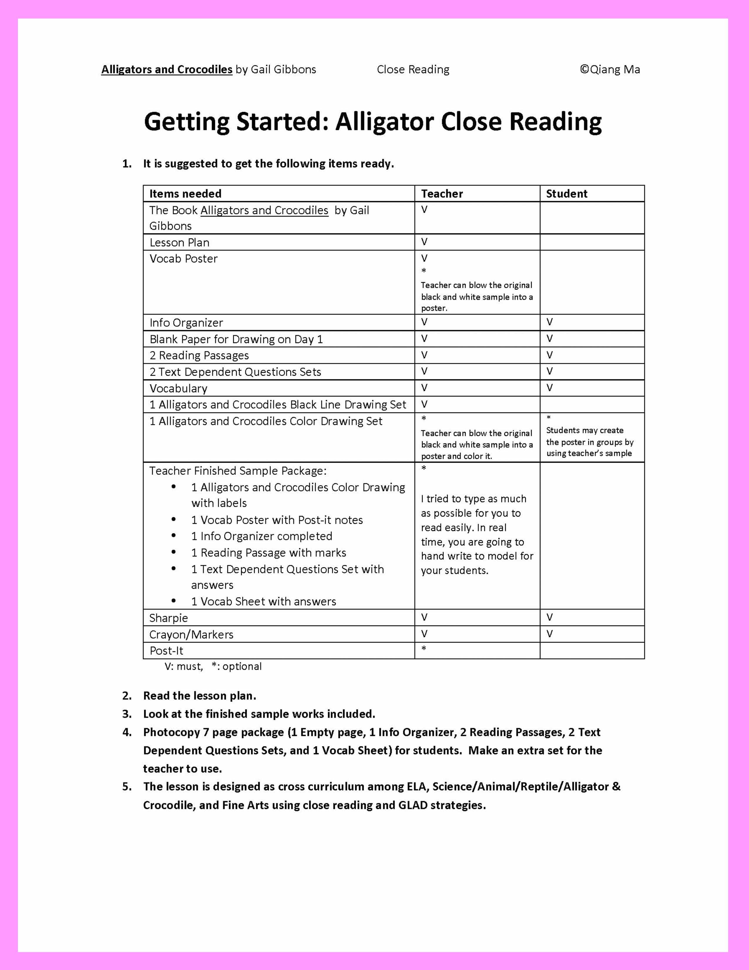 Close Reading- Alligators and Crocodiles by Gail Gibbons - Classful