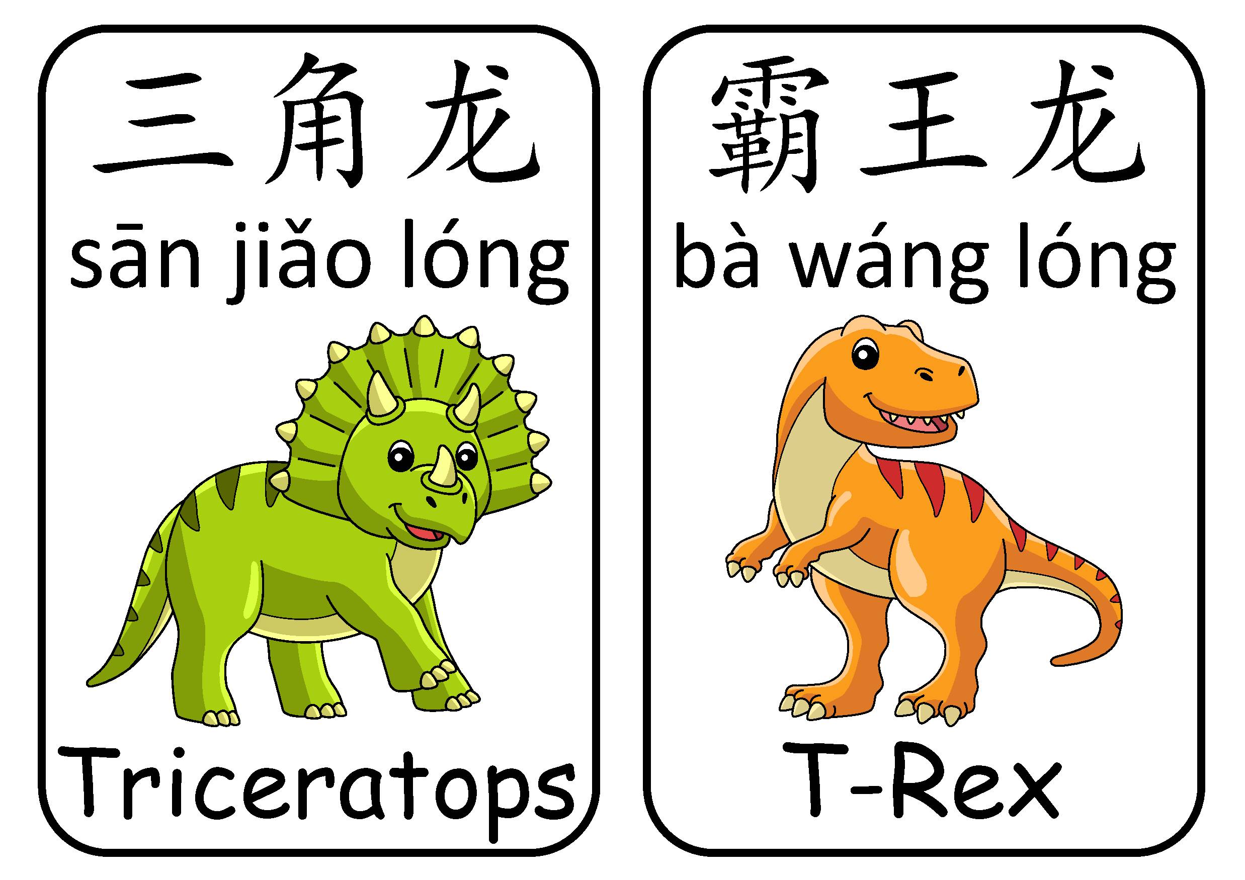 Mandarin Chinese First Words Flashcards - Dinosaurs flash cards with ...