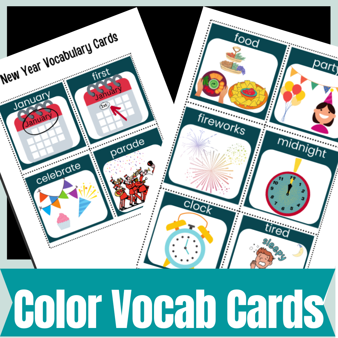 New Year's Theme Vocabulary Cards & Traceable Print Cards with Photos ...