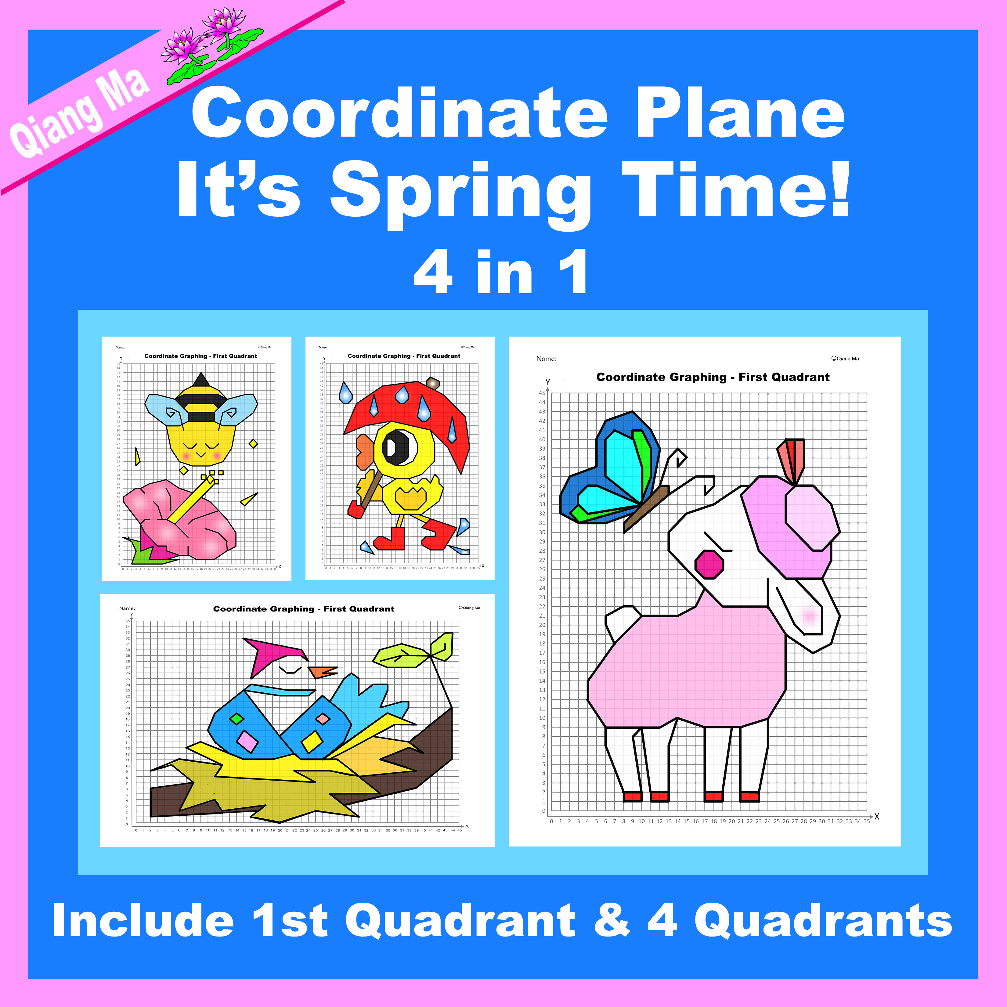 Spring Coordinate Plane Graphing Picture- It's Spring Time! 4 in 1 ...