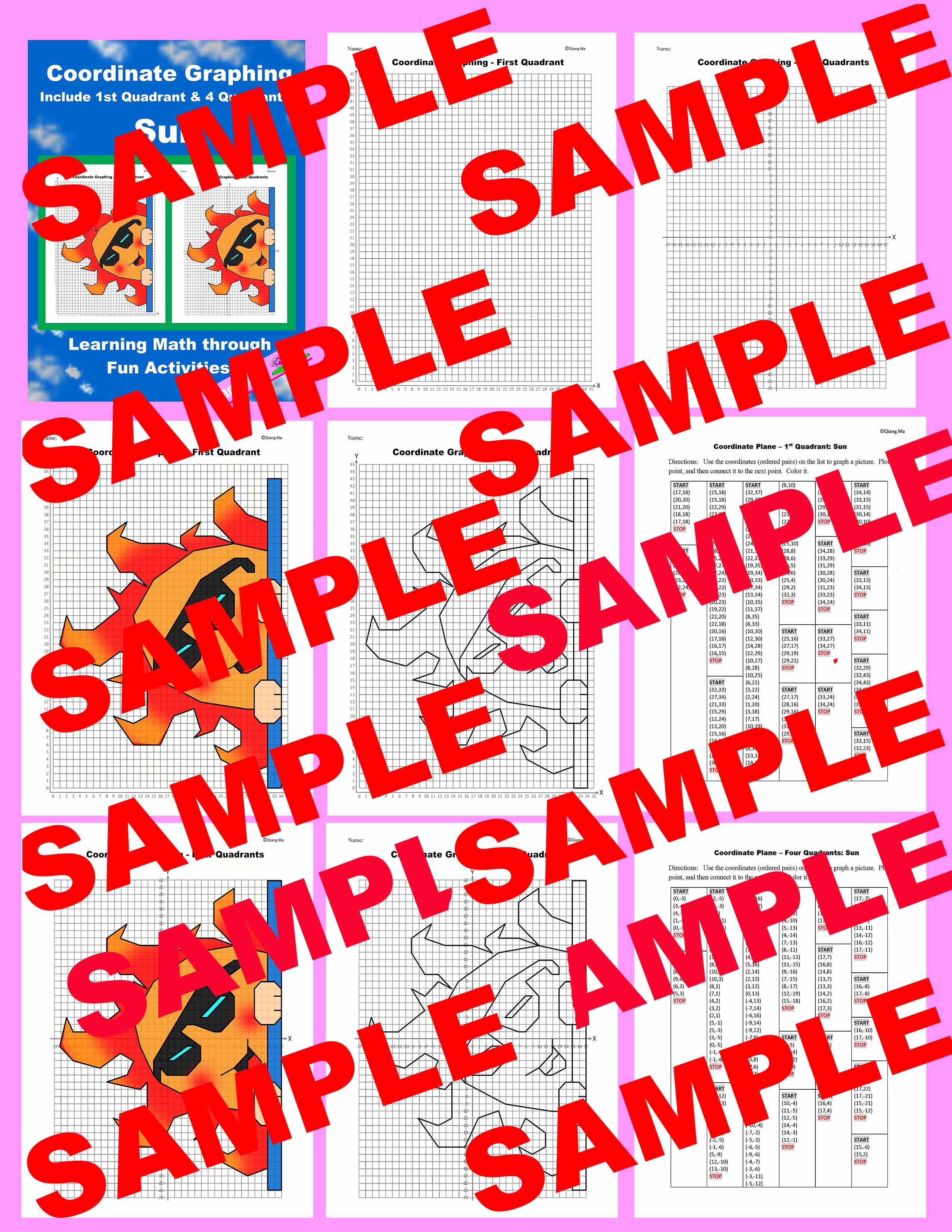 Summer Coordinate Plane Graphing Picture- Sun - Classful