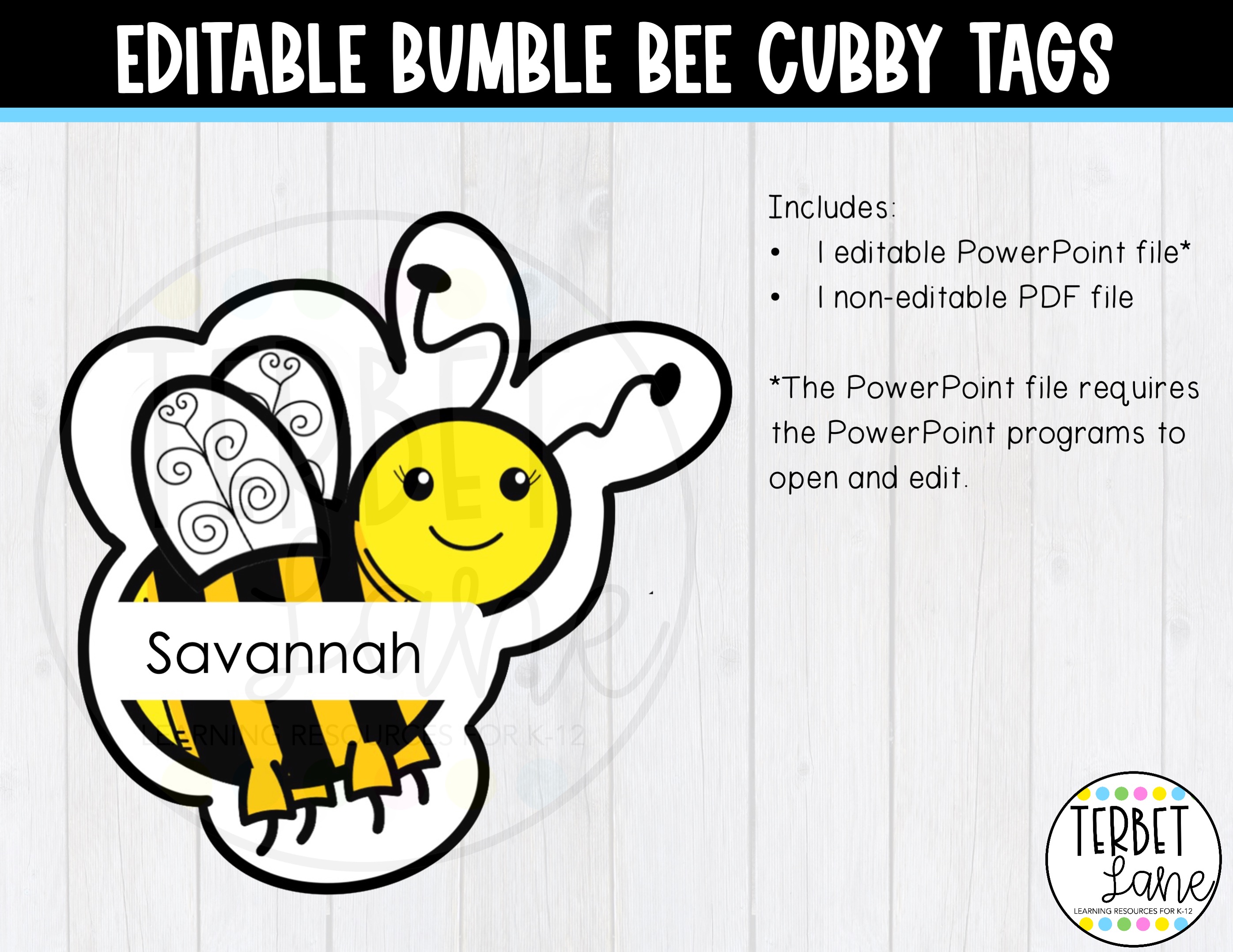 Editable Bumble Bee Cubby Tags - Classful