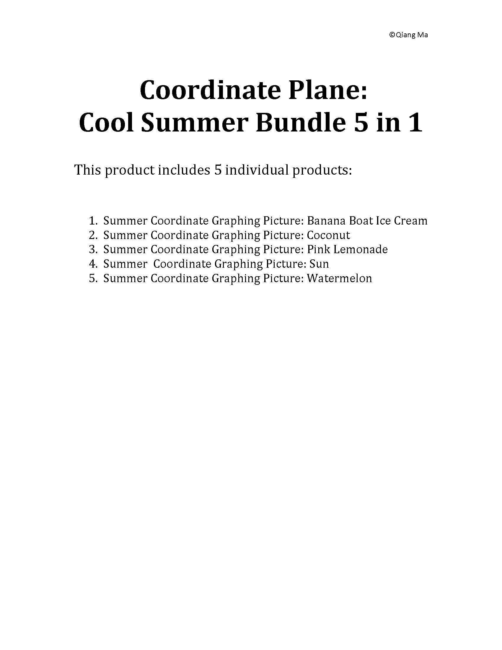 Summer Coordinate Plane Graphing Picture- Cool Summer Bundle 5 in 1 ...