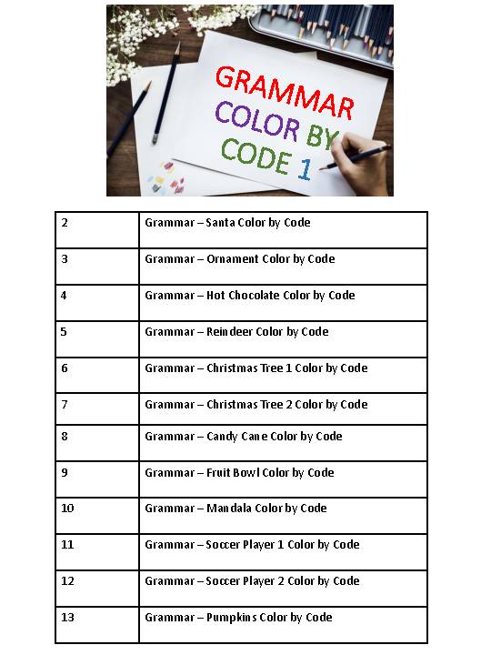 Holiday Grammar & More No Prep Color By Code Middle & High School ESL ...