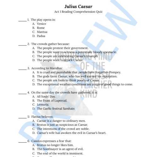 Julius Caesar Quiz and Answer Key Bundle - Classful