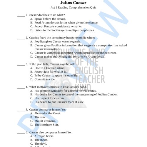 Julius Caesar Quiz and Answer Key Bundle - Classful