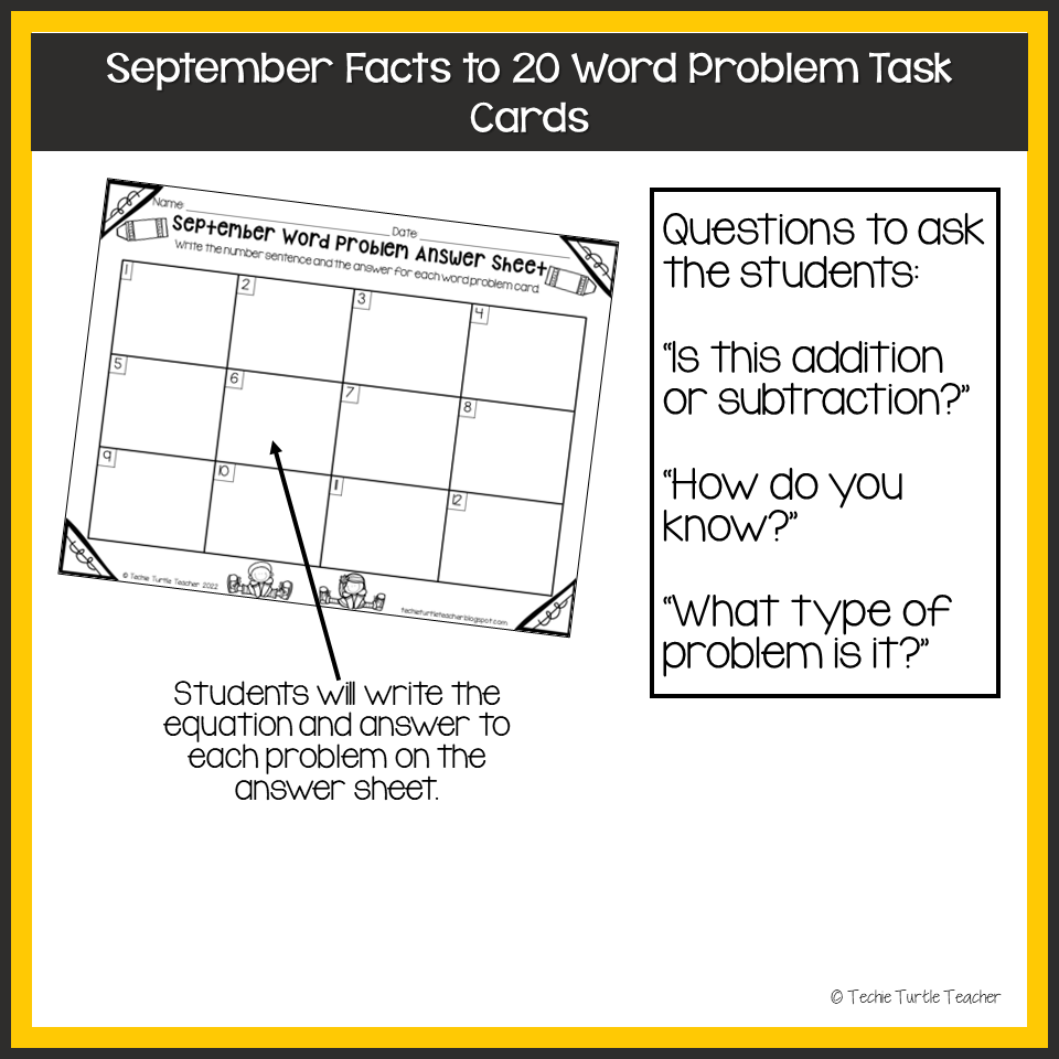 Addition & Subtraction Facts within 20 Fall Word Problem Task Cards ...