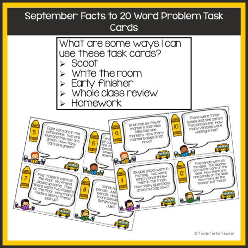 Addition & Subtraction Facts within 20 Fall Word Problem Task Cards ...
