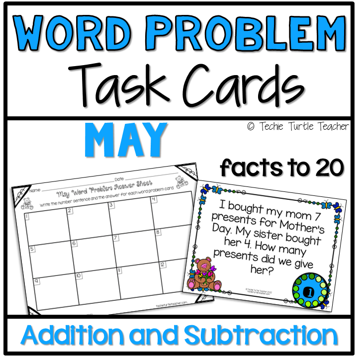 Addition & Subtraction Facts within 20 Spring Word Problem Task Cards ...