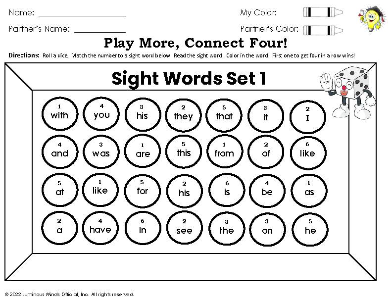 Sight Word Game | Play More, Connect Four! Mat 1 - Classful