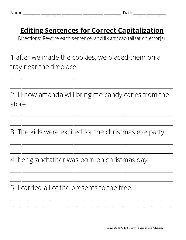 ELA Christmas Editing Writing Correct Capitalization -middle high ...