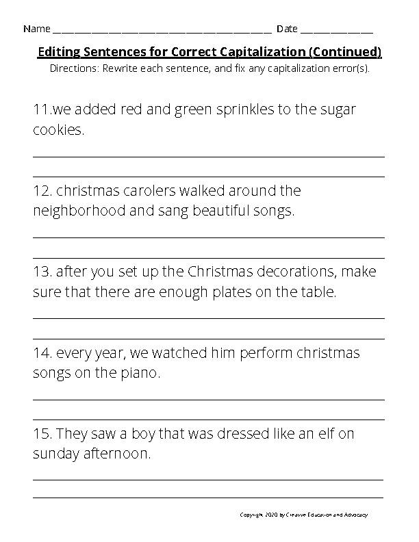 ELA Christmas Editing Writing Correct Capitalization -middle high ...