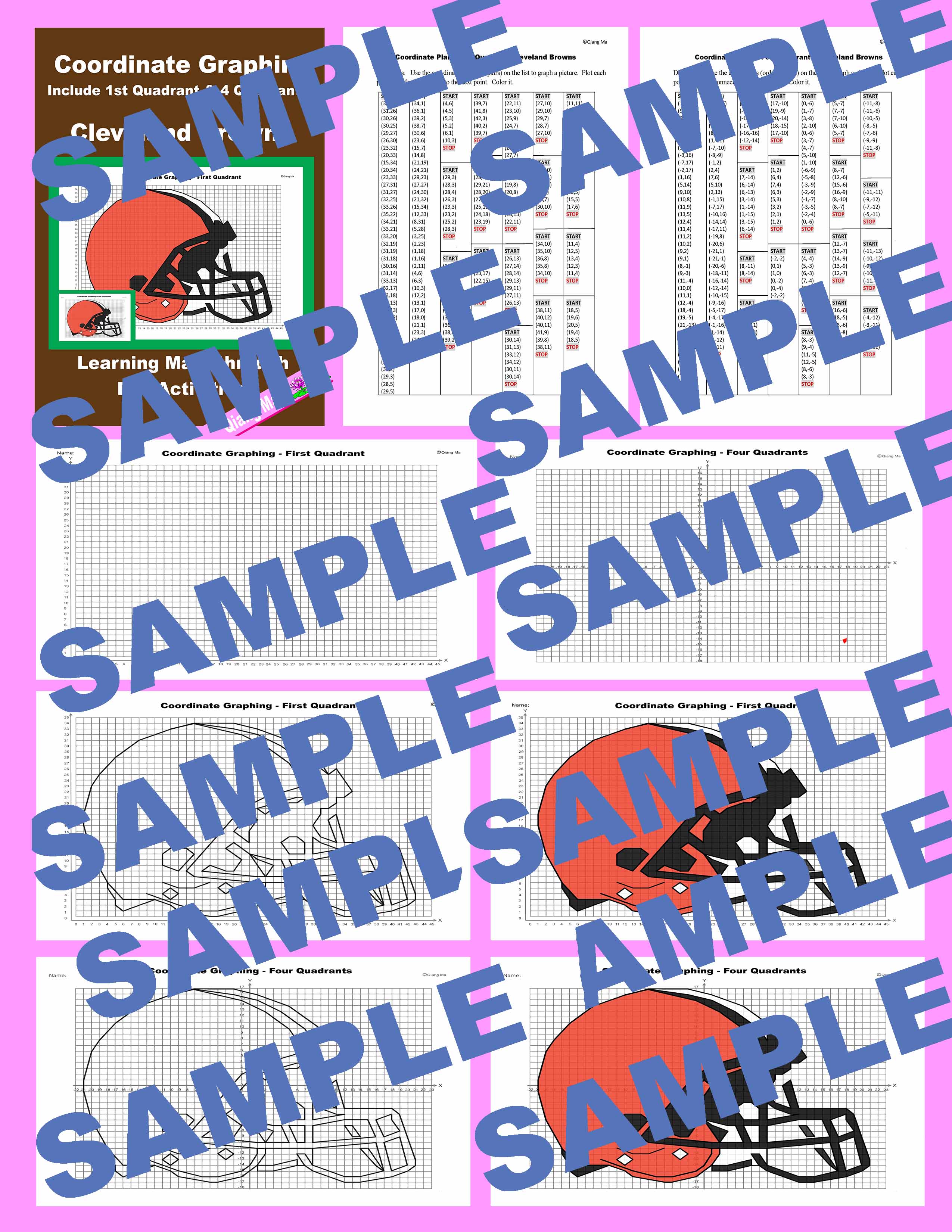 Super Bowl Coordinate Plane Graphing Picture- Cleveland Browns - Classful