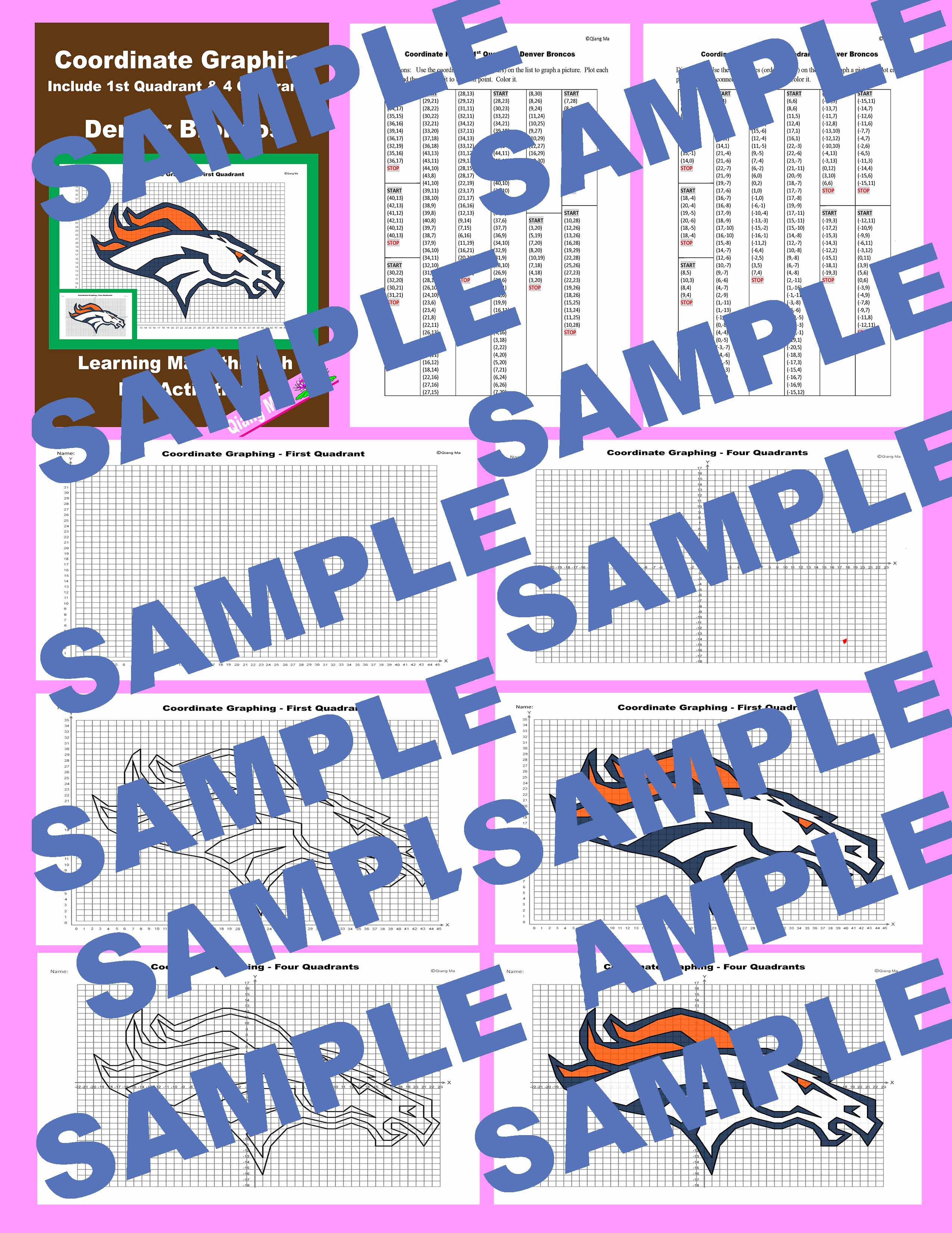 Super Bowl Coordinate Plane Graphing Picture- Denver Broncos - Classful