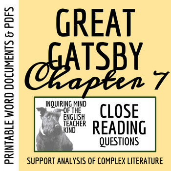The Great Gatsby Chapter 7 Close Reading Analysis Worksheet - Classful