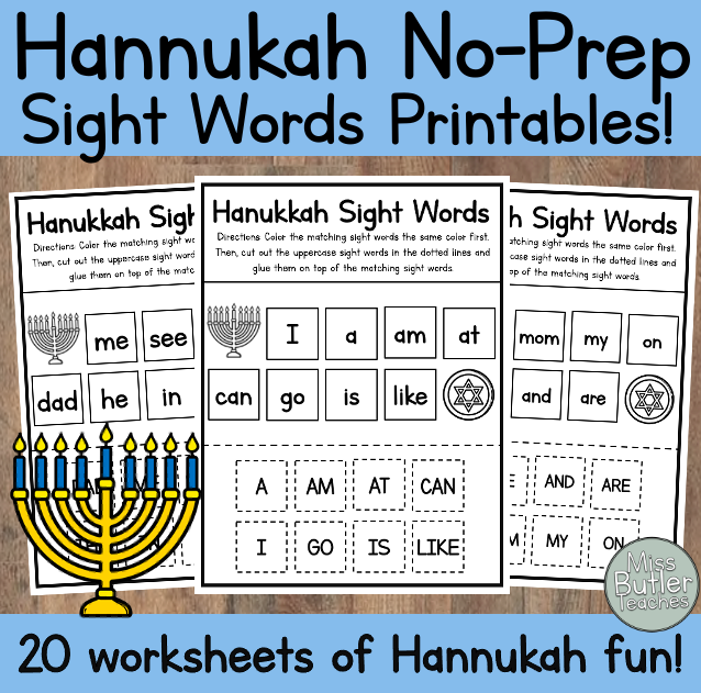 Kindergarten NO-PREP Hanukkah (Chanukah) Worksheets! Sight Words ...
