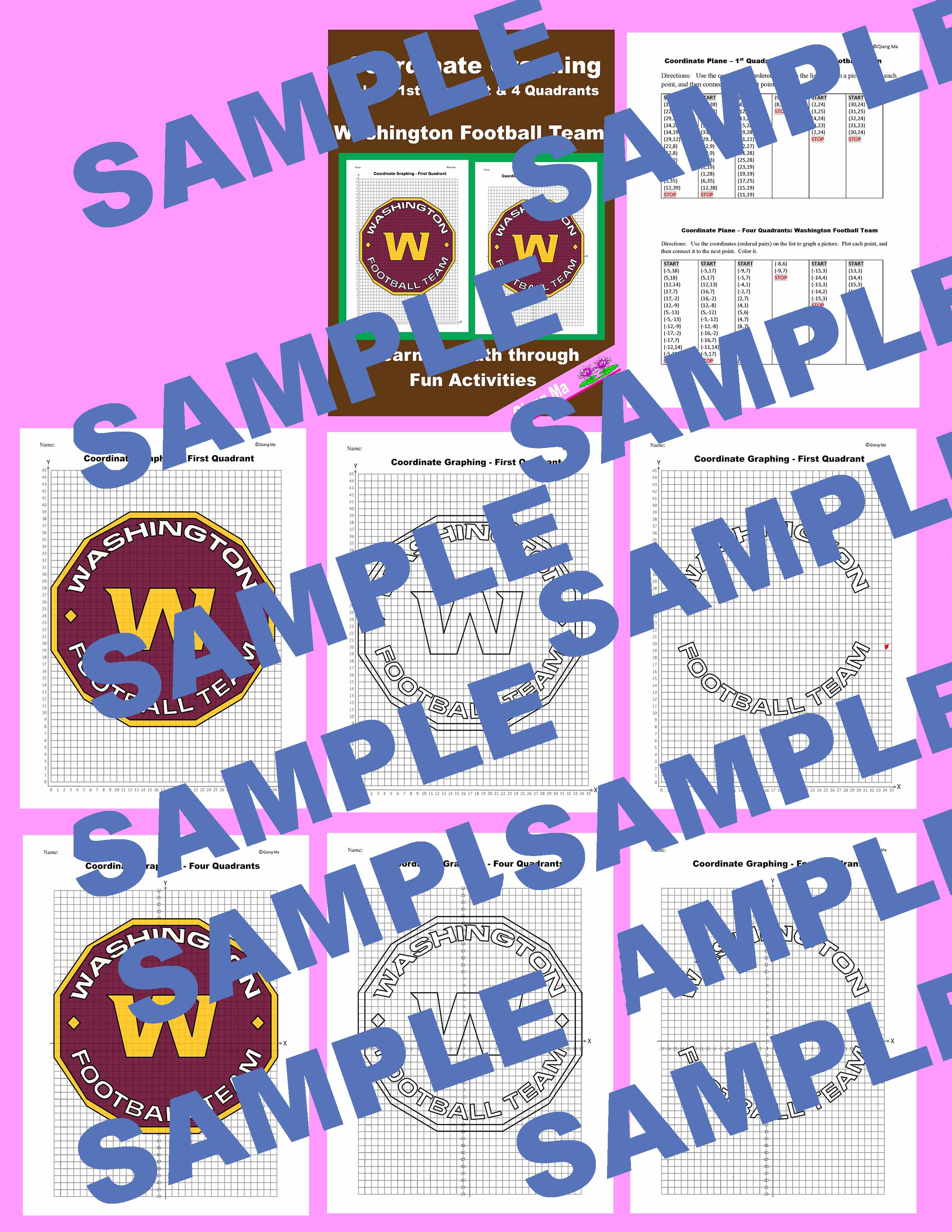 Super Bowl Coordinate Plane Graphing Picture- Washington Football Team ...