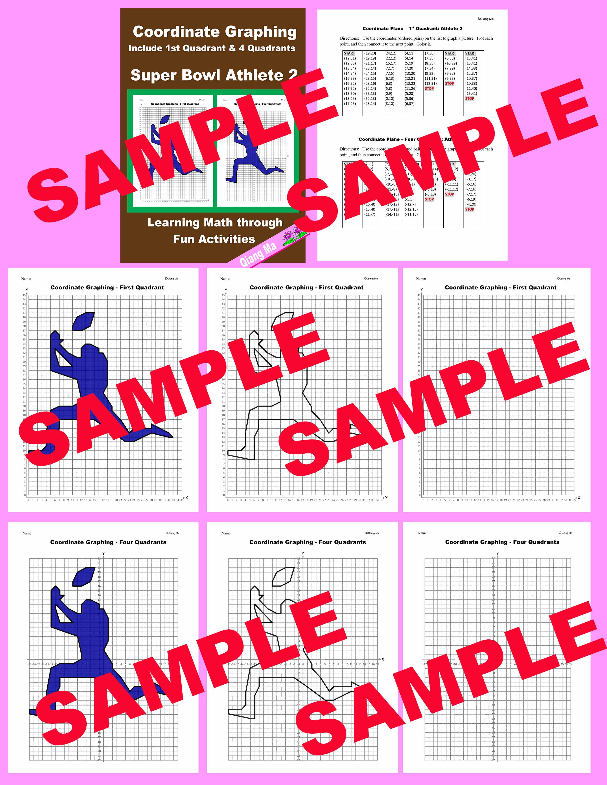 Super Bowl Coordinate Plane Graphing Picture- Athlete 2 - Classful
