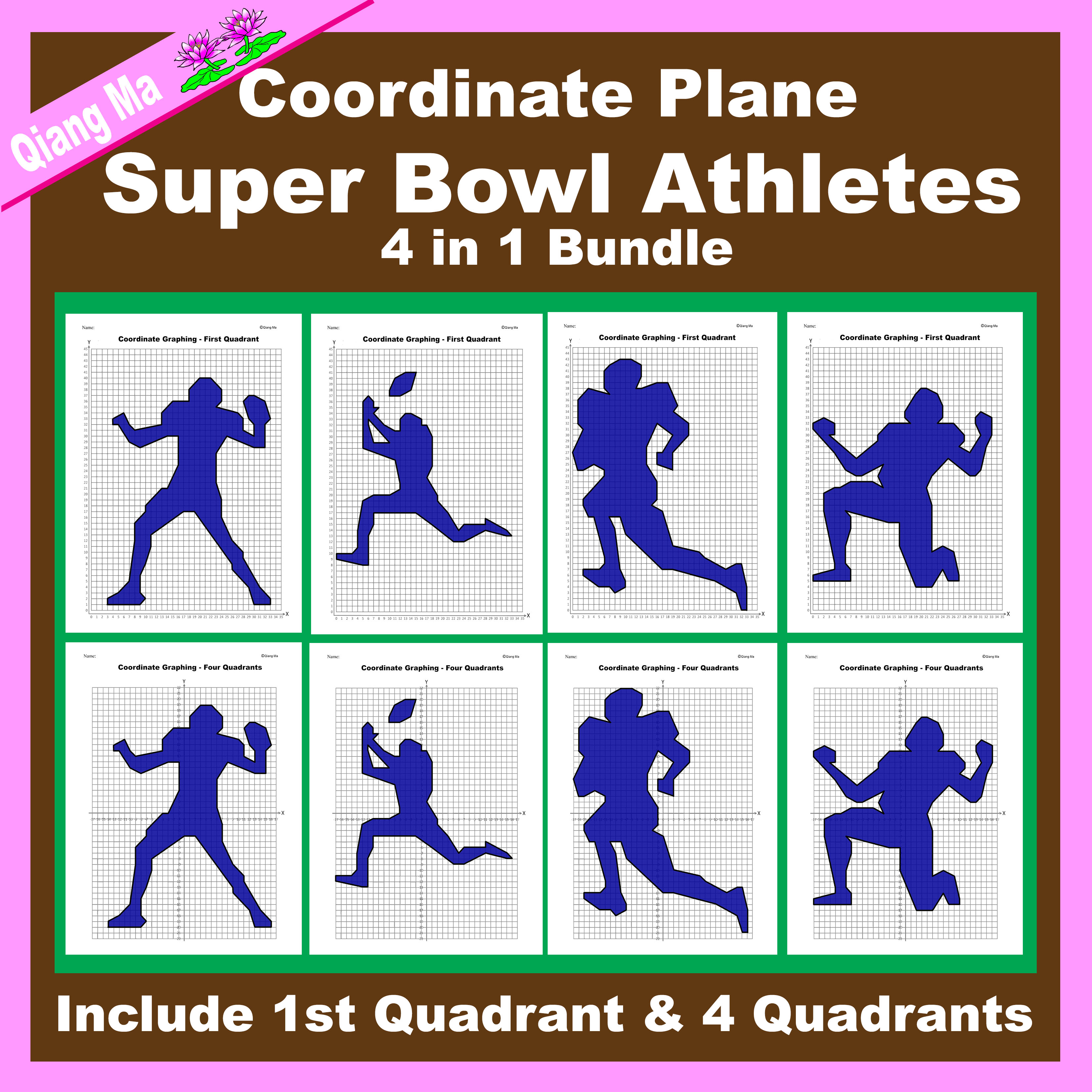 Super Bowl Coordinate Plane Graphing Picture- Athletes 4 in 1 Bundle ...
