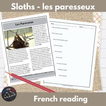 French reading comprehension activity - Sloths - Classful