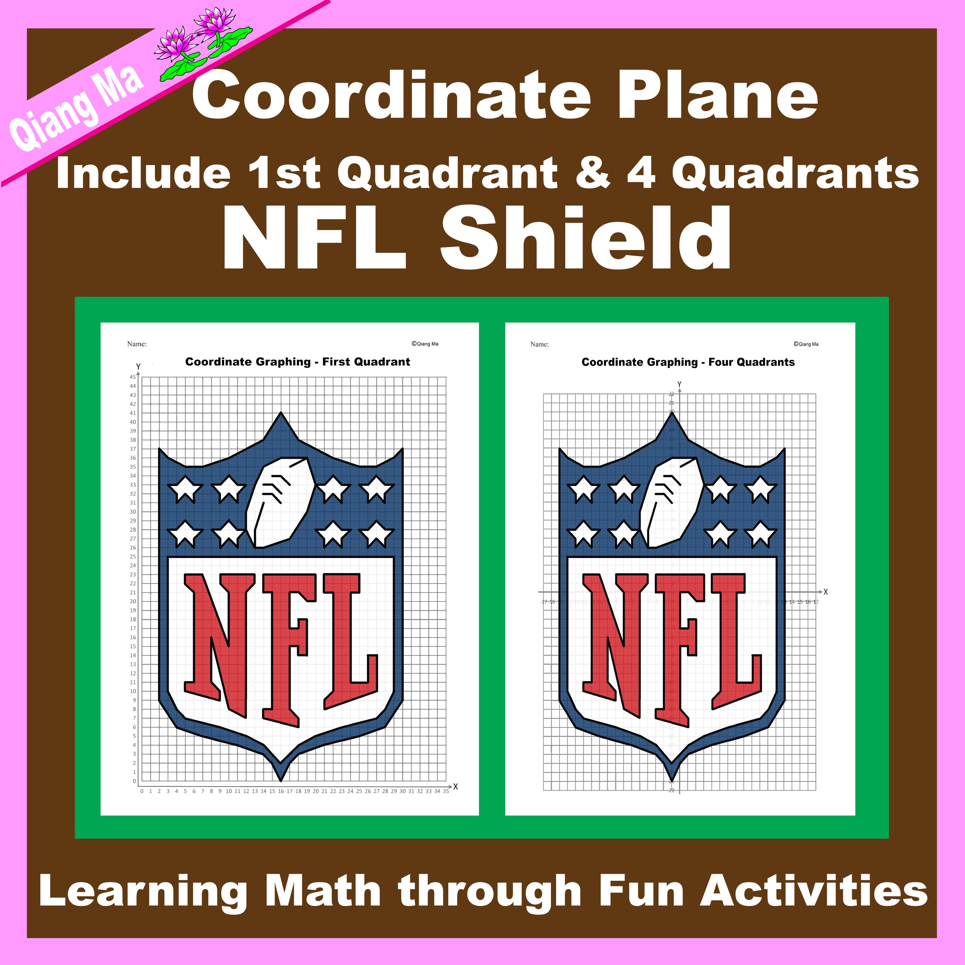 Super Bowl Coordinate Plane Graphing Picture- NFL Shield - Classful