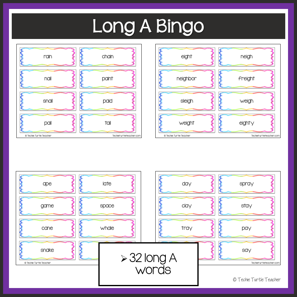 Phonics Game- Vowel Sounds Bingo - Long A - Decoding and Fluency ...