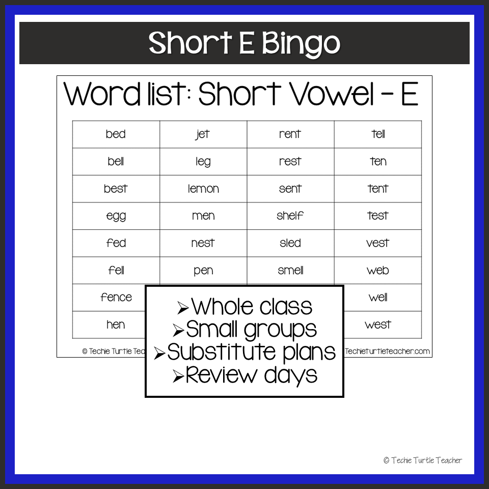 Phonics Game- Vowel Sounds Bingo - Short E - Decoding and Fluency ...