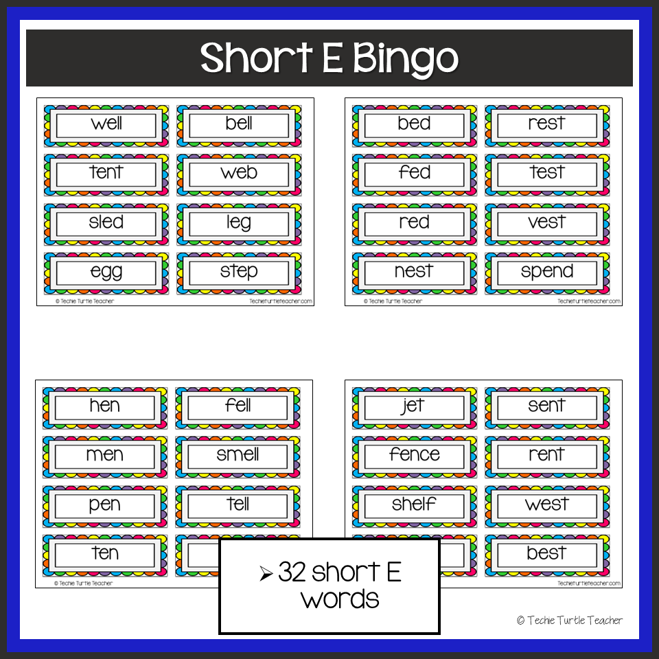 Phonics Game- Vowel Sounds Bingo - Short E - Decoding and Fluency ...