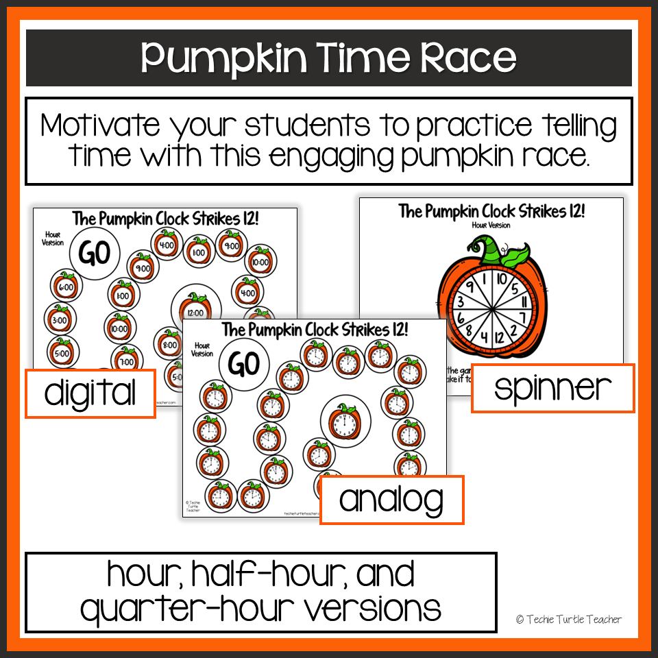 Pumpkin Time Race Game- Telling Time to the Hour, Half Hour, Quarter ...
