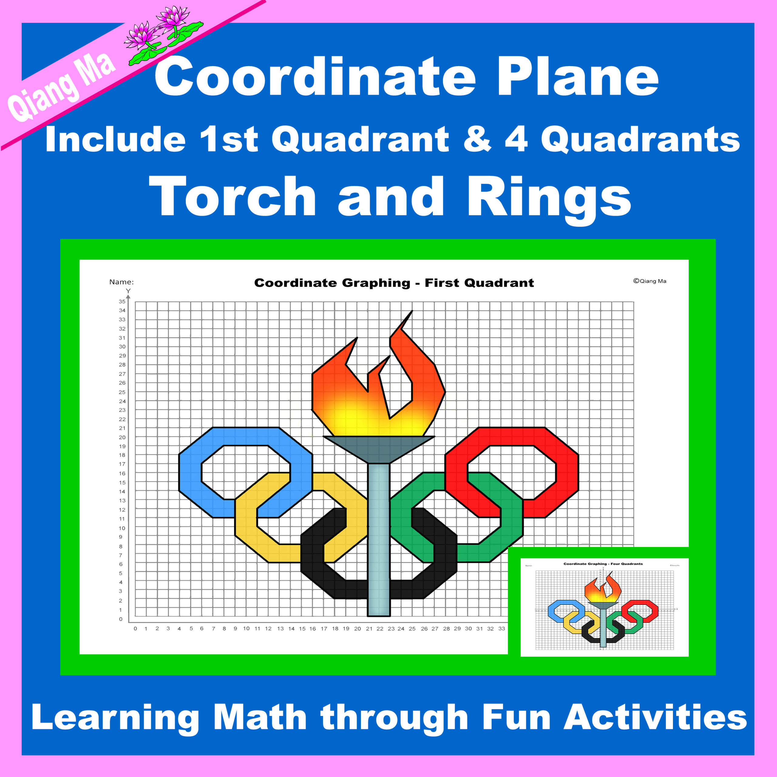Olympics Coordinate Plane Graphing Picture- Torch and Rings - Classful