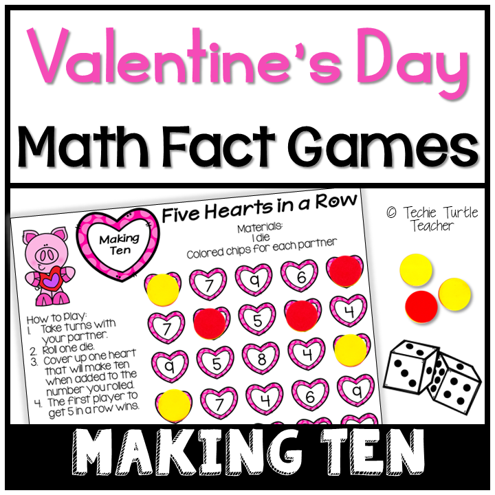 Valentine's Day Addition Making Ten Strategy Math Fact Games- Partner ...