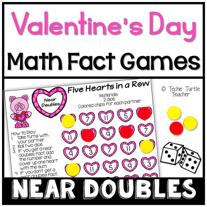 Valentine's Day Addition Near Doubles Strategy Math Fact Games- Partner Centers - Classful