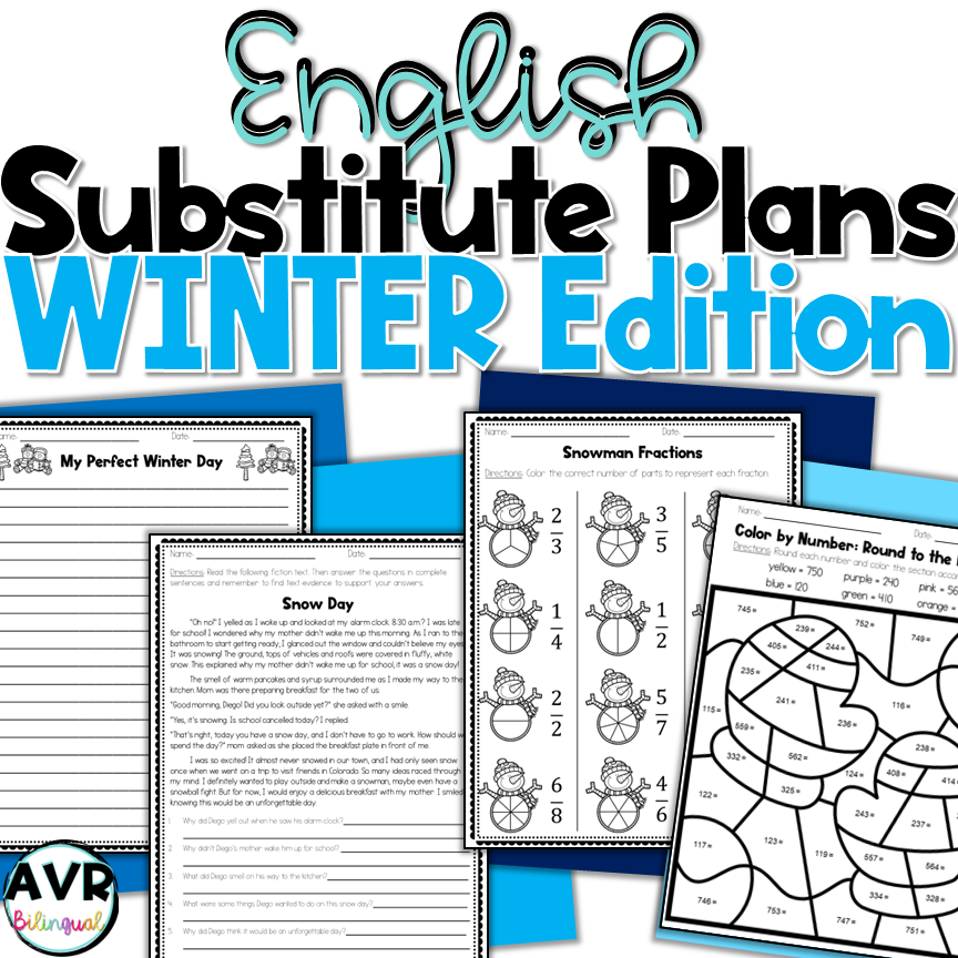 Emergency Sub Plans | Winter Theme | No Prep | Substitute Plans ...