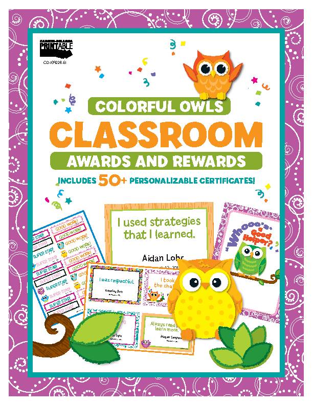 Colorful Owls Classroom Awards and Rewards - Classful