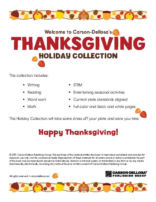 Thanksgiving Holiday Collection, Grade 3 109218-E1 - Classful