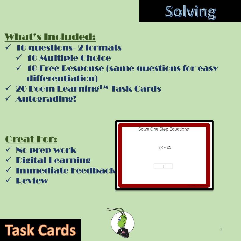 Solving One Step Equations Boom Digital Task Cards - Classful