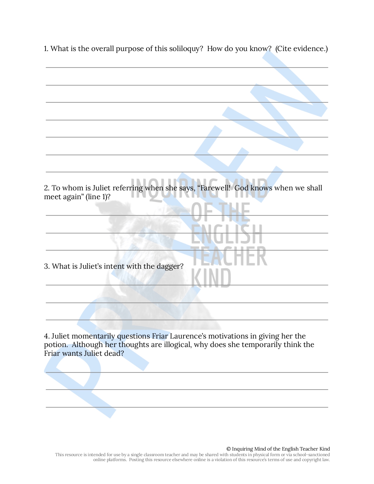 Romeo and Juliet Act 4 Quiz and Close Reading Worksheets Bundle - Classful