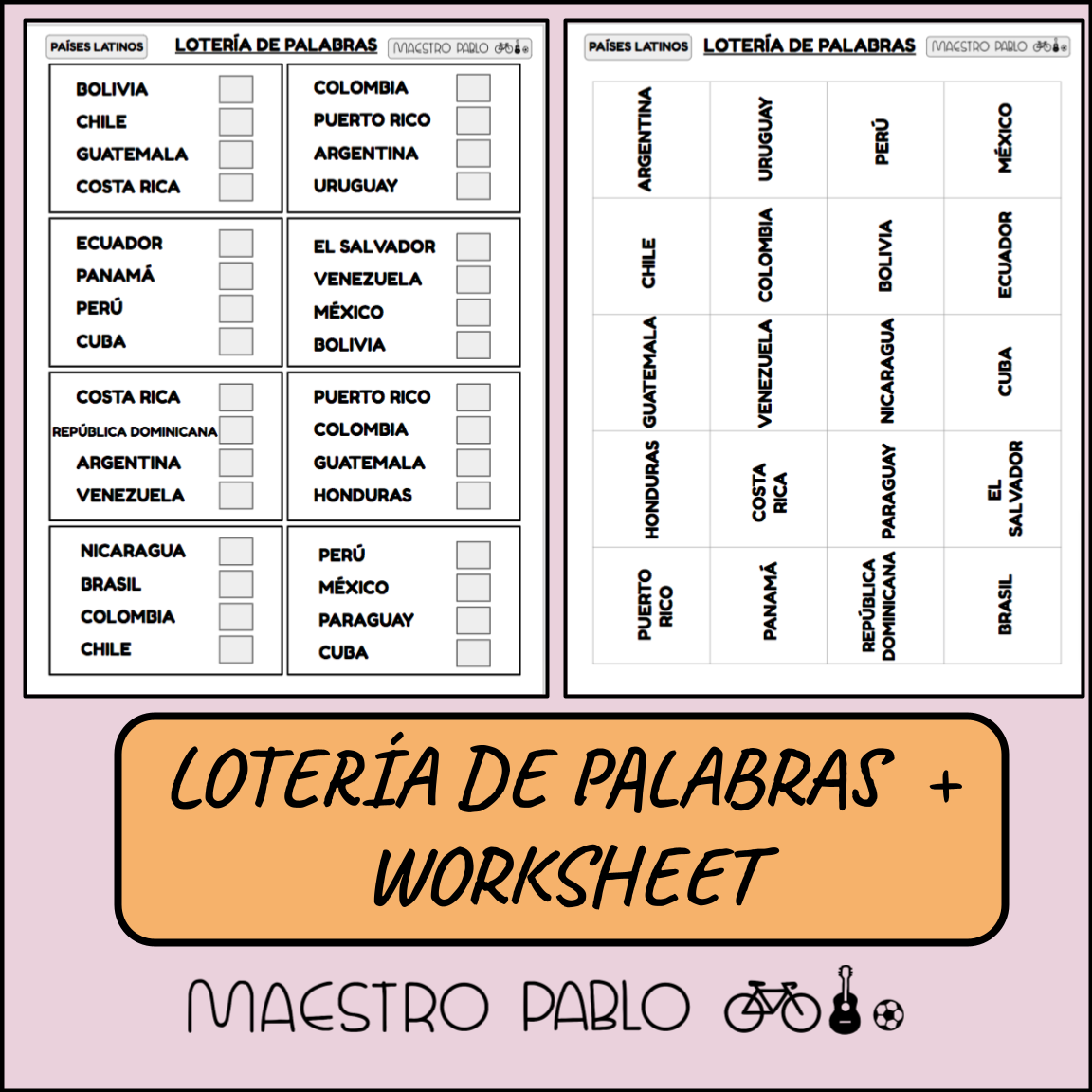 Lotería de palabras - Países latinos | Printable Bingo words game plus ...