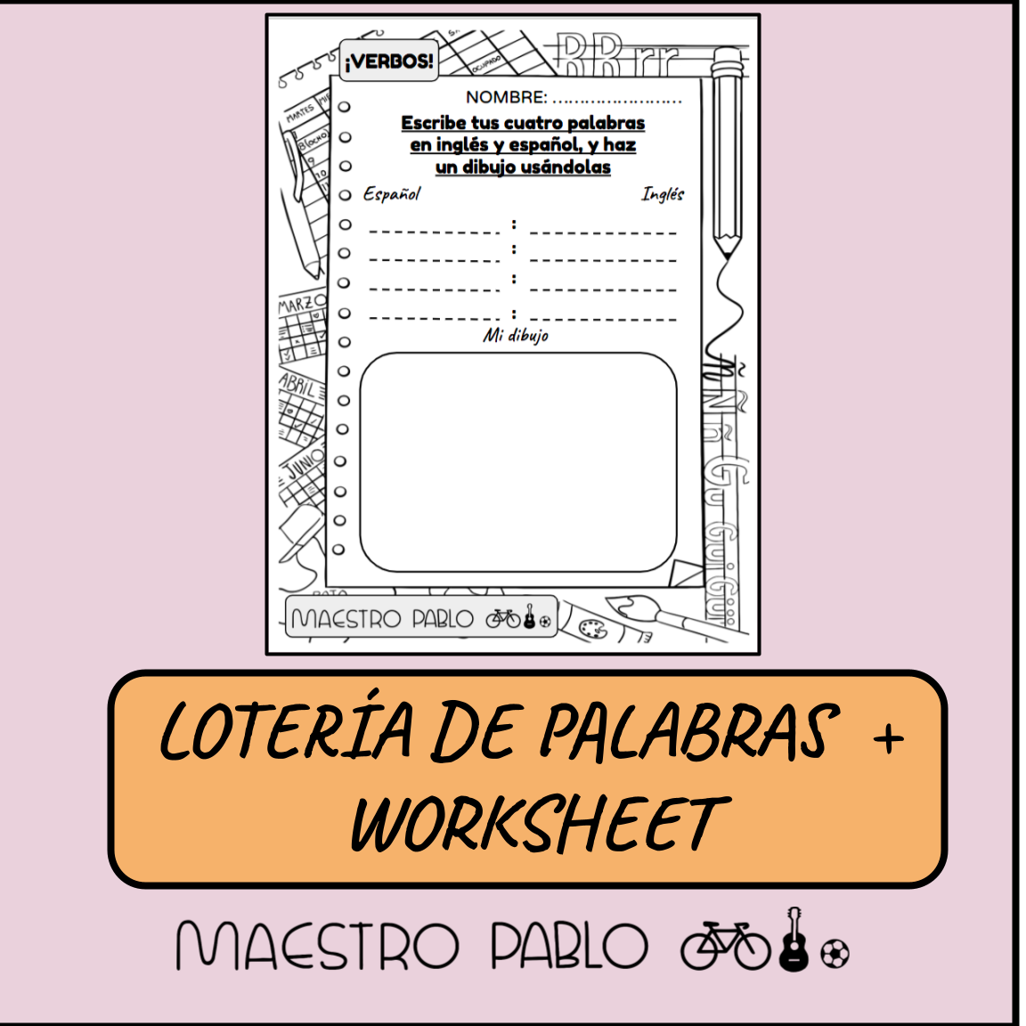 Lotería de palabras - Verbos Printable Bingo words game plus🌸 Descubra ...