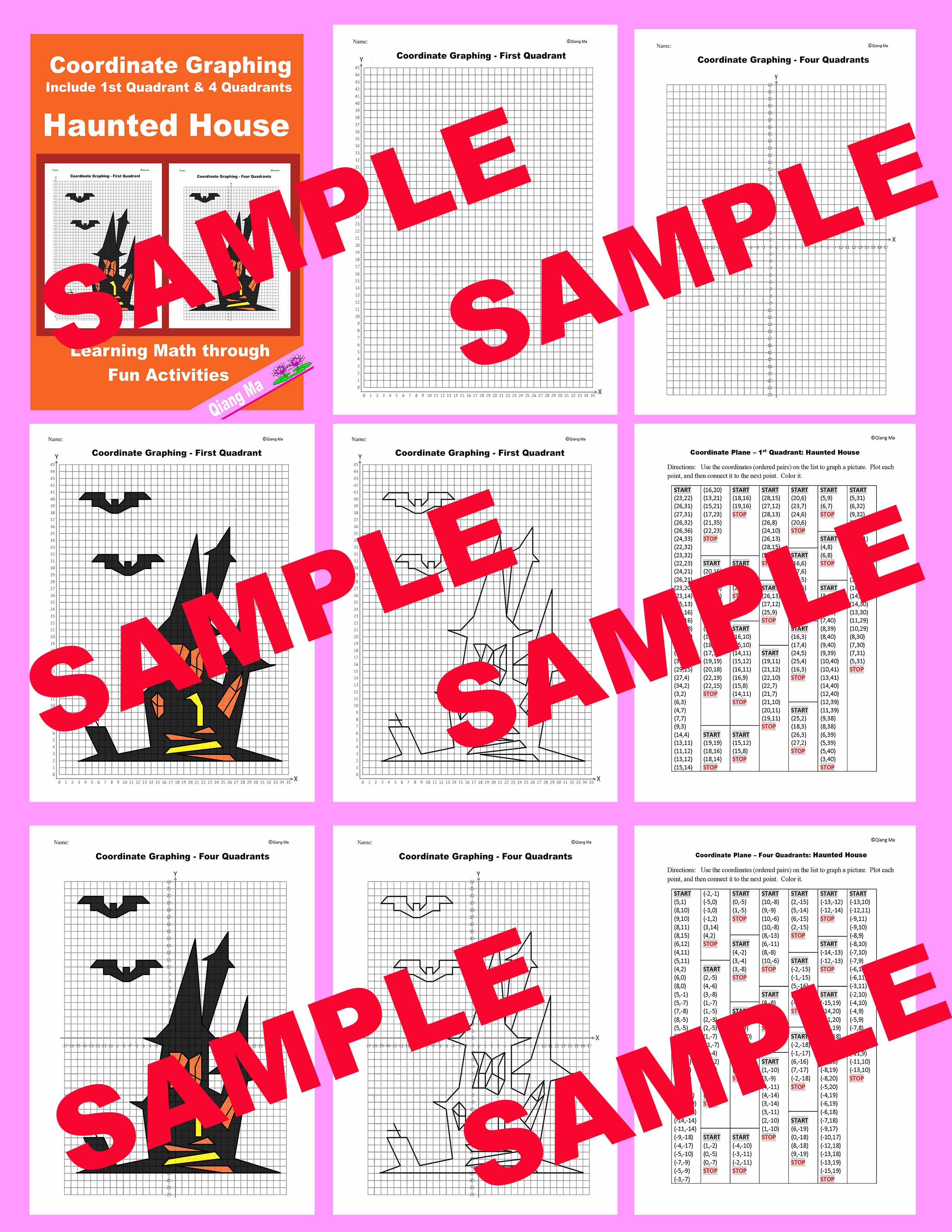 Halloween Coordinate Plane Graphing Picture- Haunted House - Classful