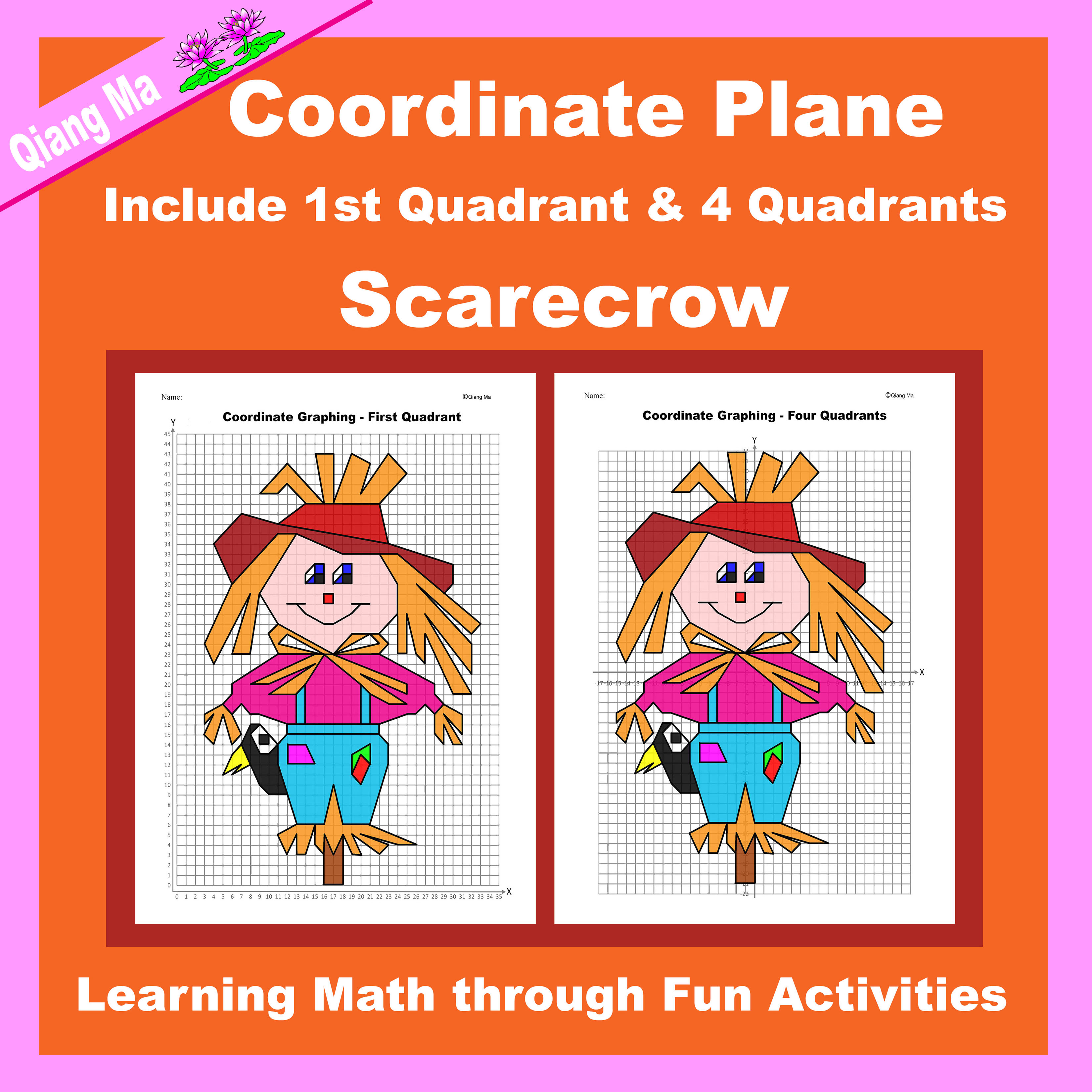 Halloween Coordinate Plane Graphing Picture- Scarecrow - Classful