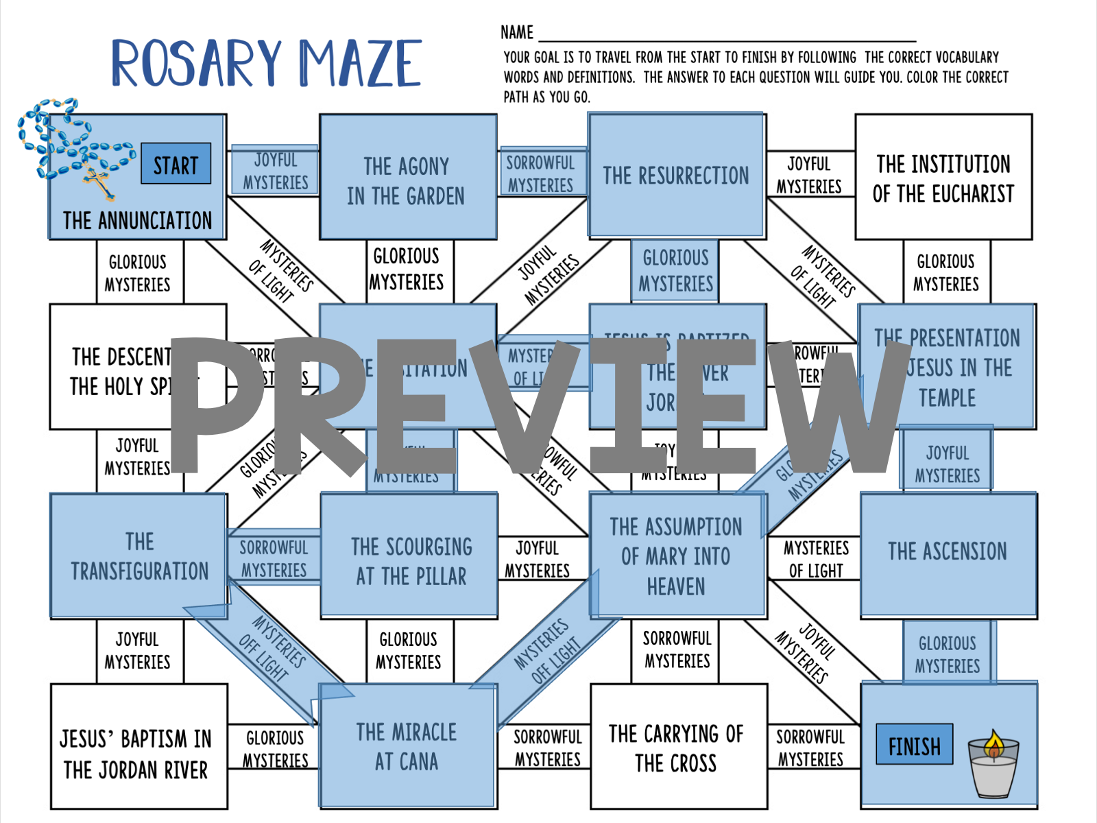 Mysteries of the Rosary Maze (Print and Digital) - Classful