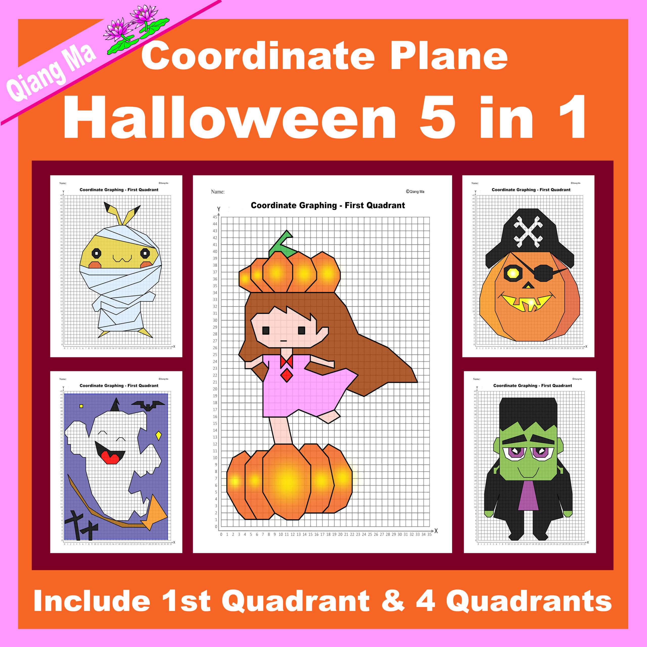 Halloween Coordinate Plane Graphing Picture- Halloween Bundle 5 in 1 ...