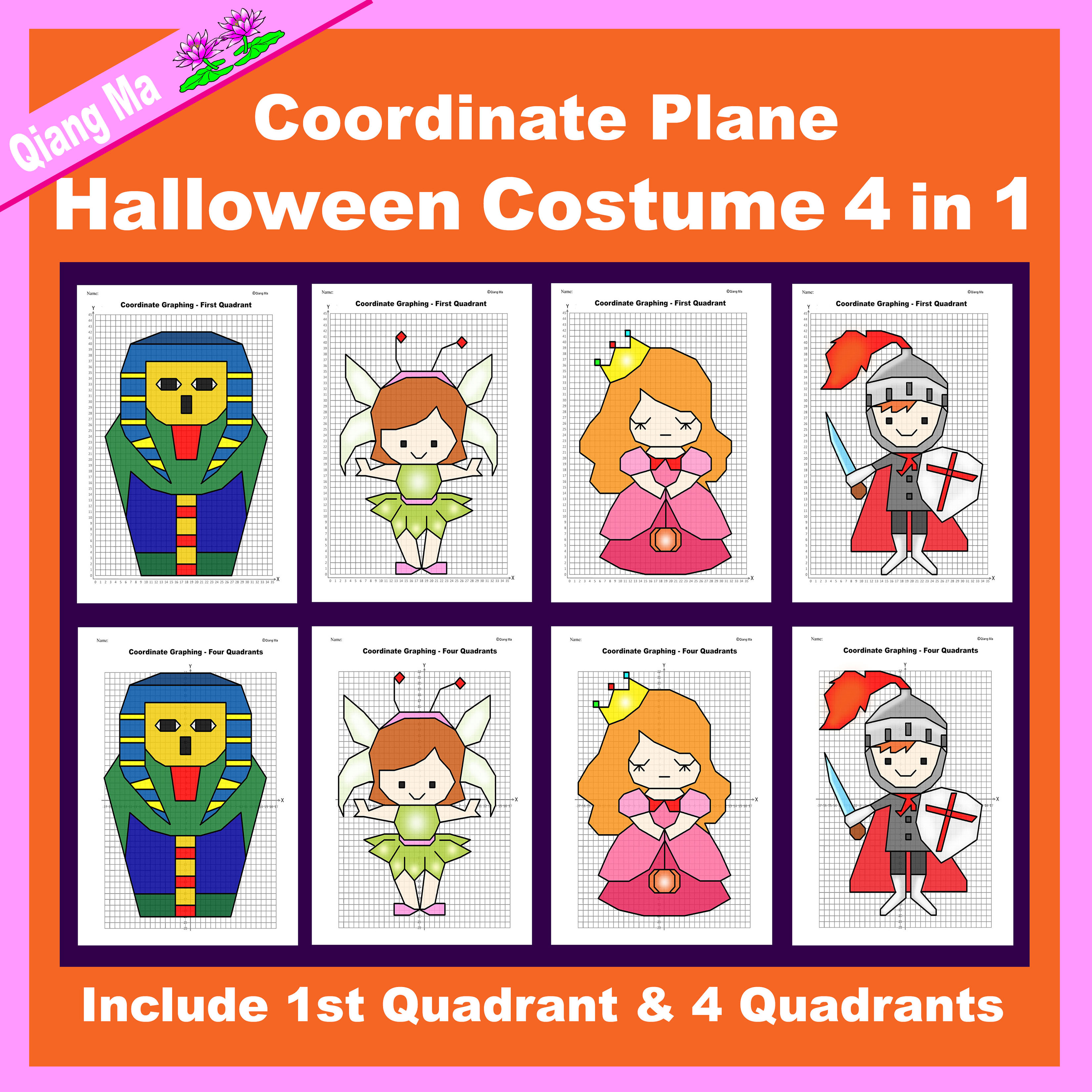 Halloween Coordinate Plane Graphing Picture- Costume Bundle 4 in 1 ...