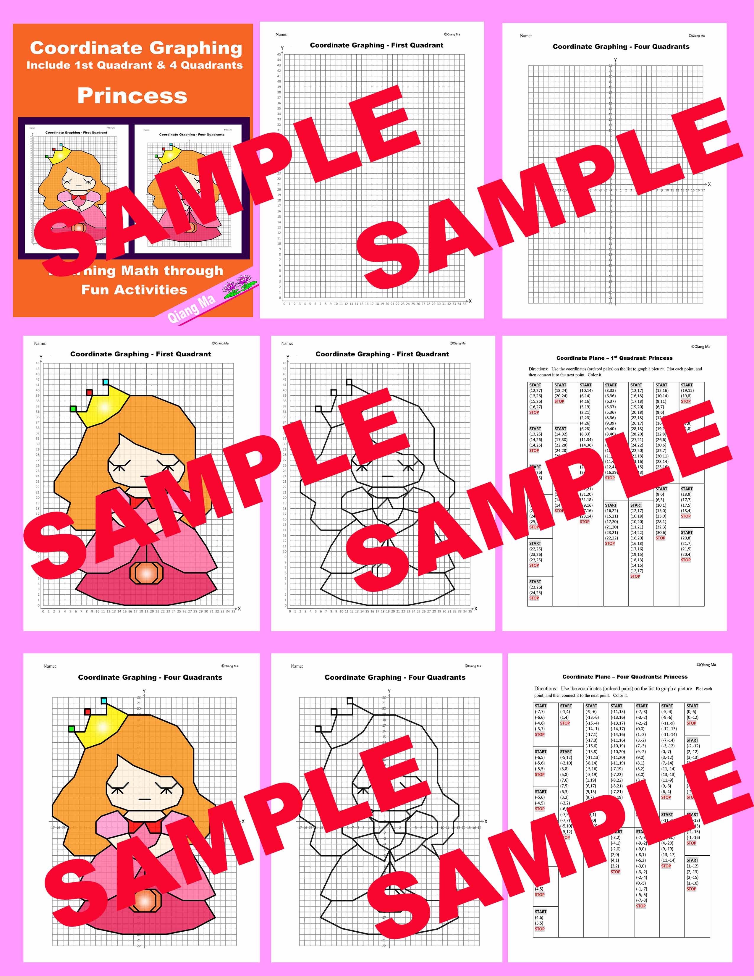 Halloween Coordinate Plane Graphing Picture- Costume Bundle 4 in 1 ...