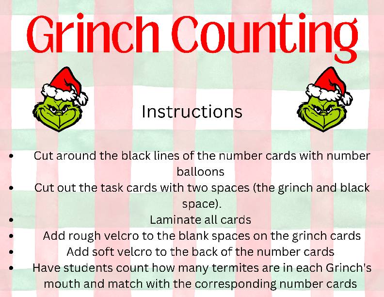 Special Education Christmas Grinch Math Task Box (life skills activity ...