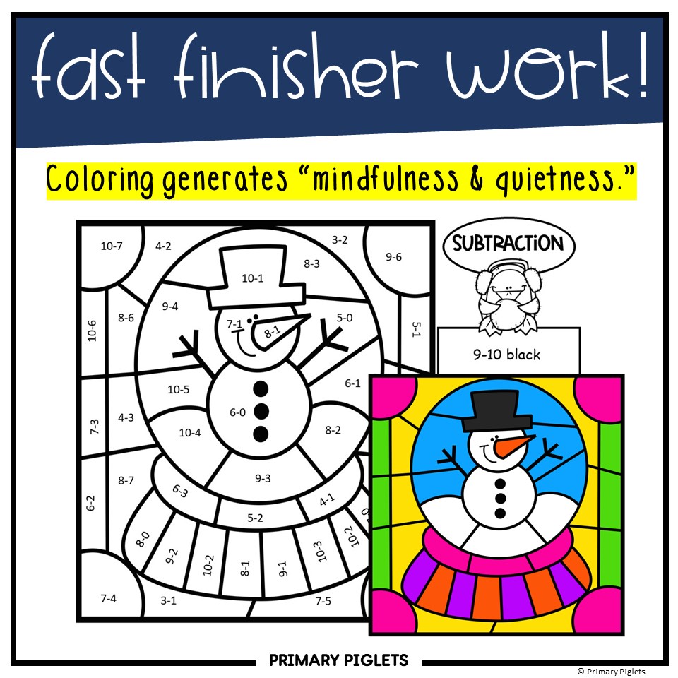 Winter Math Coloring Pages - Subtraction Color by Number Code Sheets ...