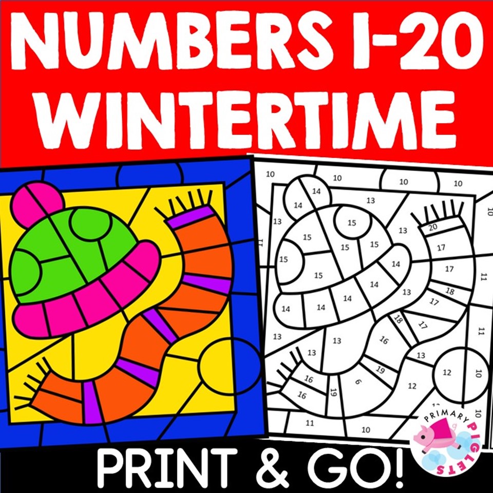 Winter Math Coloring Pages - Color by Number Code Sheets - Classful