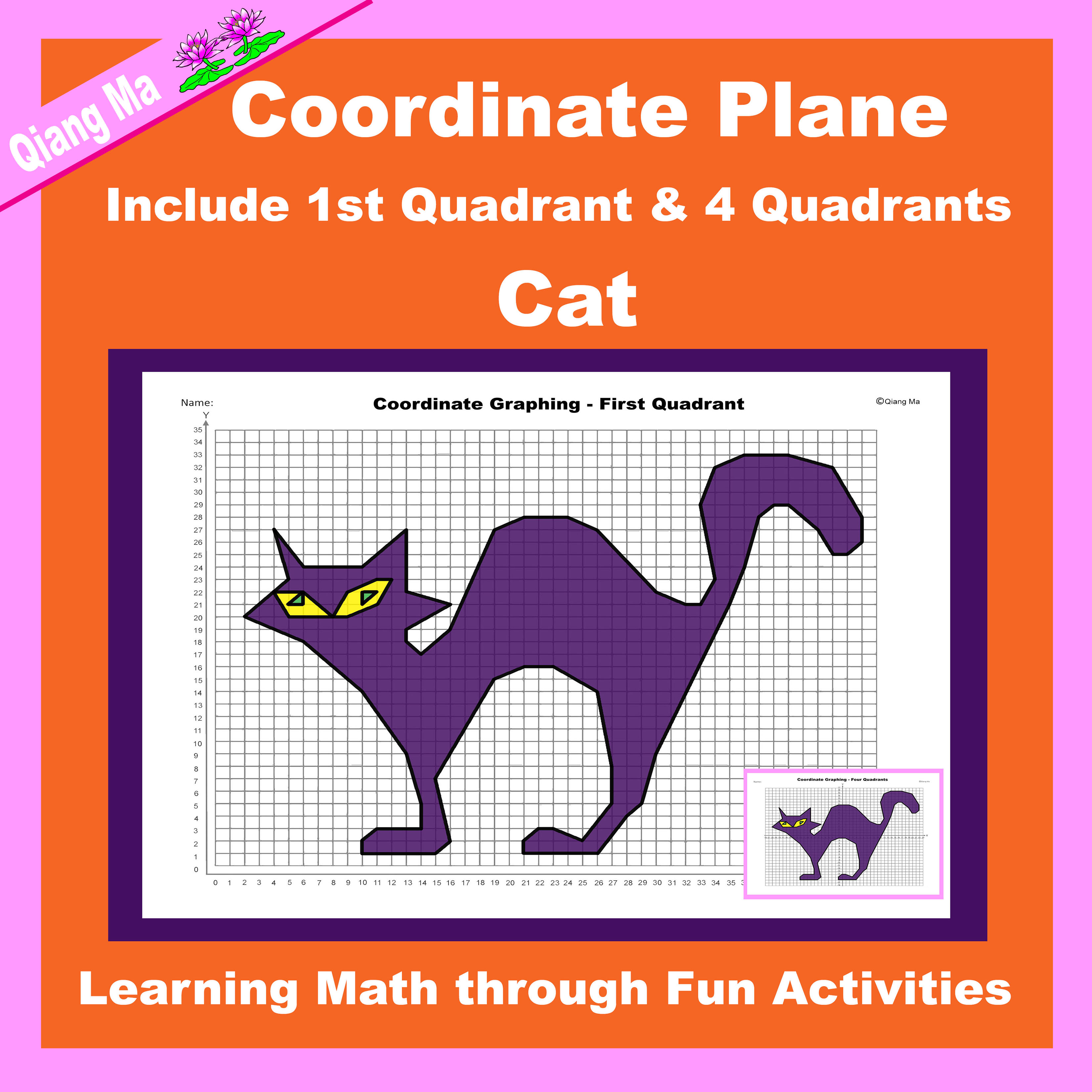 Halloween Coordinate Plane Graphing Picture- Cat - Classful