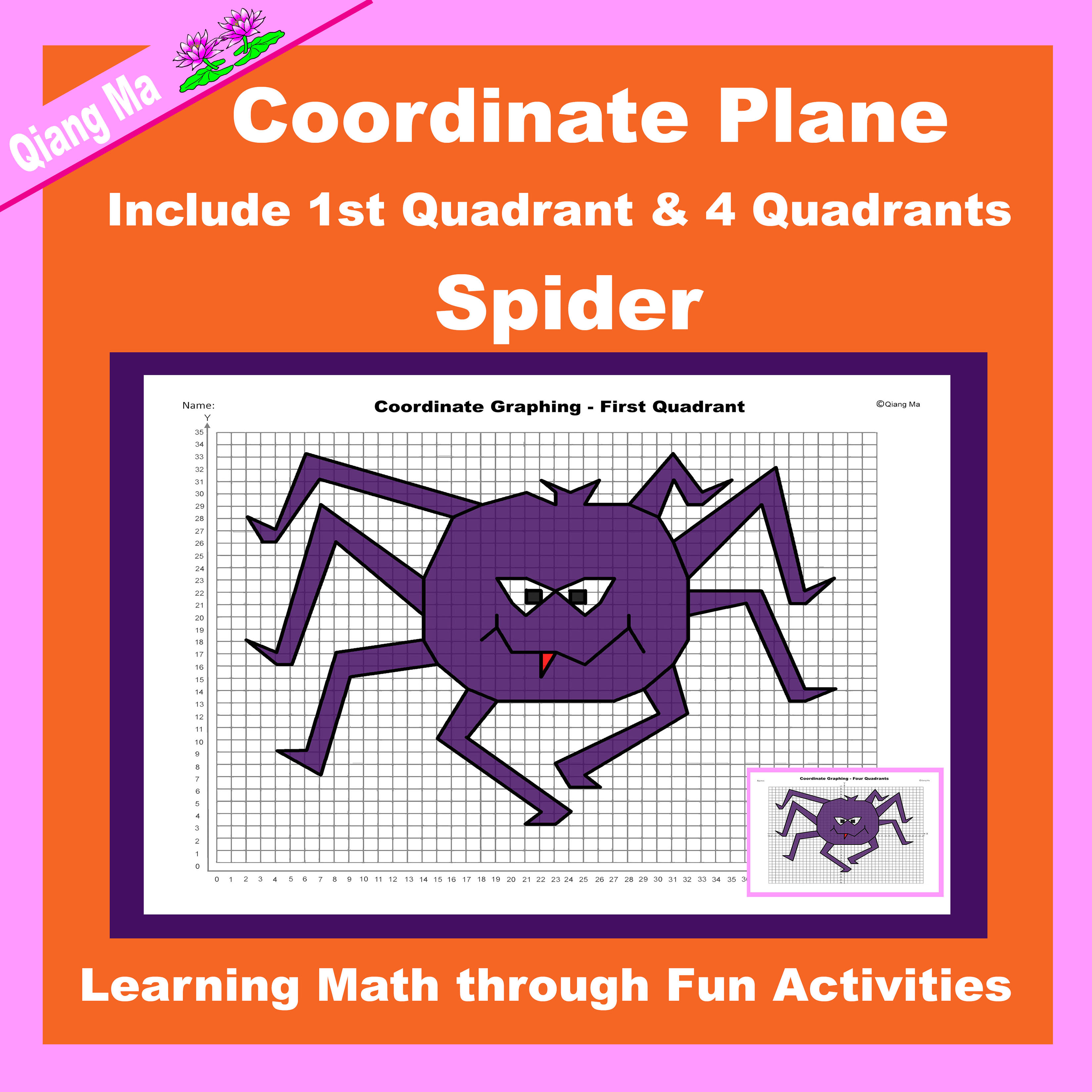 Halloween Coordinate Plane Graphing Picture- Spider - Classful